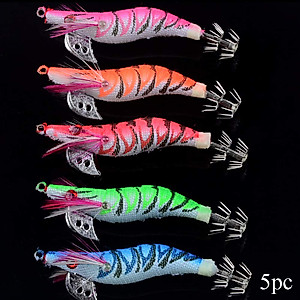 Fishing Lure 5pcs 8cm 7.2g Lifelike 3D Eyes Luminous Saltwater Hard Accessory Tackle Bass Bait Artificial Shrimp Freshwater Sinking Squid Jigs Bright olors