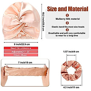 6 Pcs Silk Bonnet Silk Hair Wrap for Sleeping, Natural Silk Scrunchy Soft Silk Scrunchies Hair Sleep Silk Sleeping Bonnet for Women Hair Care Ponytail Holder (Pink, Black, Rose Gold)