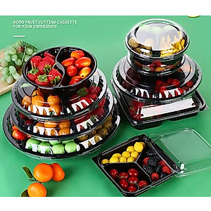 Yuxitia 12pcs Round Appetizer Serving Trays with Lids 12.6 Inches Veggie Fruit Trays Disposable Food Storage Containers 6 Divided Compartments Serving Containers Veggie Trays Party Buffet Picnic…
