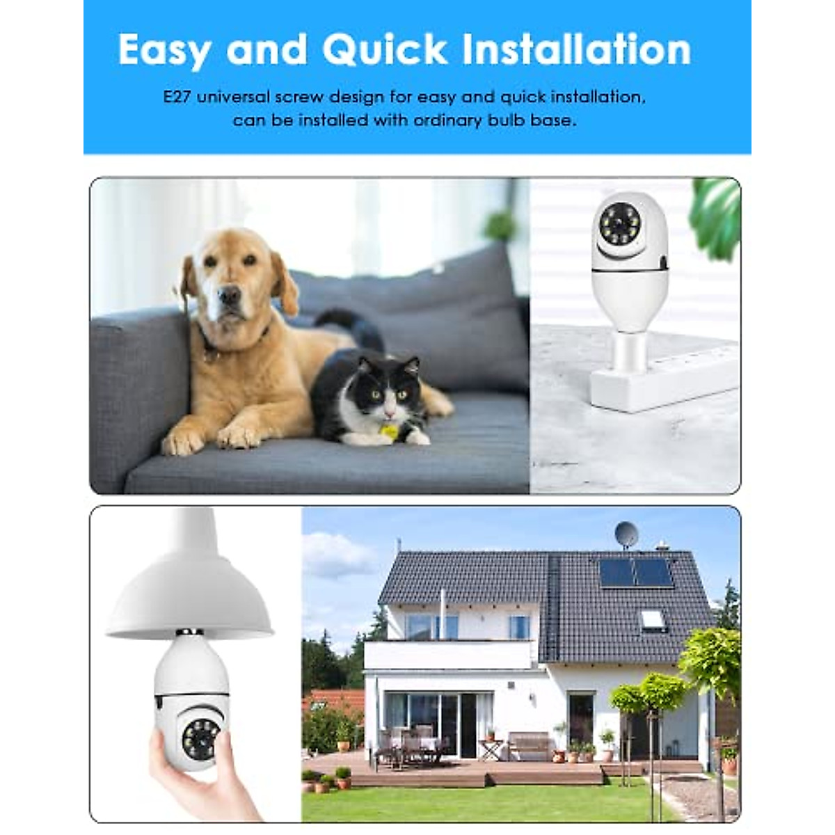 OFYOO Light Bulb Security Camera Wireless Outdoor Indoor 2.4G/5G WiFi Cameras for Home 360° Panoramic Motion Detection and Alarm Two-Way Audio Based E27 Socket