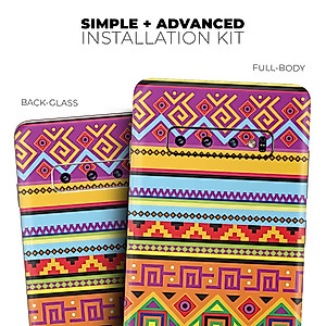 DesignSkinz Vector Gold & Purple Aztec Pattern V32 Protective Vinyl Decal Wrap Skin Cover Compatible with The Samsung Galaxy S20 (Screen Trim & Back Glass Skin)