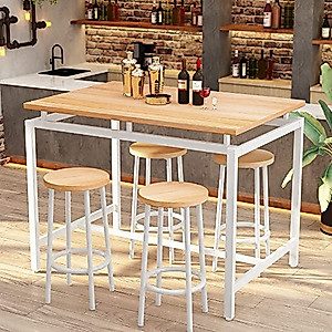 DKLGG Dining Table Set for 4 Bar Kitchen Table and Chairs for 4, Small Kitchen Table with 4 Stools, Wooden Dinner Table Set for 4, 5 Piece Dining Table Set Dining Room Table Set for Small Space