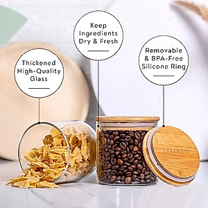 Laramaid Glass Jar Set (3x22oz/3x35oz) Set of 6 with 160 Minimalist Pantry Labels, Round Canister Jars with Bamboo Lids and Transparent Customized Sticker Labels, Food Storage Containers