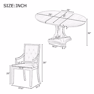 MengK Retro 5-Piece Dining Set Extendable Round Table and 4 Chairs for Kitchen Dining Room (Black Oak)