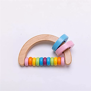 4pc Organic Colorful Baby Rattle Set Safe Food Grade Wood Rattle Soother Bracelet Teether Set Montessori Toddler Toy multicolored