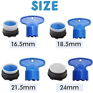 TIHOOD 24PCS Faucet Cache Aerators with 4PCS Faucet Aerator Key Removal Wrench, Water Saving Flow Restrictor Set Replacement Part, for Bathroom or Kitchen Sink, Male Threads 16.5 18.5 21.5 24