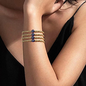 Evil Eye Luck Gold Beaded Protection Mal De Ojo Blue Eye bracelets For Women Gifts For Bestfriends, Mother, Family Members, Siblings, Sister（5pcs)