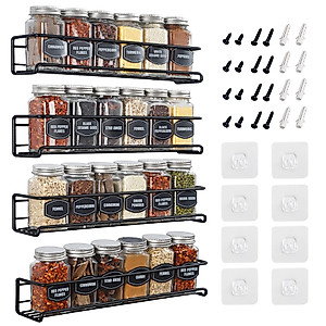 Ultimate Hostess Spice Rack Wall Mount - 4-Tier, Space-Saving Wall Spice Rack Organizer - Wall Mount Spice Rack Organizer for Spice Jars and Seasonings - Screw or Adhesive Hanging Spice Rack for Wall