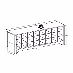 Prepac 24 Shoe Cubby Wide Hall Bench, 15.5" D x 60" W x 20.25" H, White