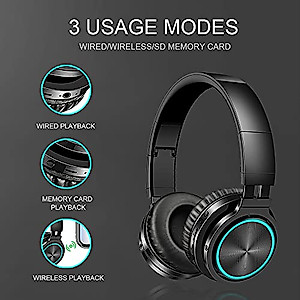 SLuB Wireless Headphones Over Ear Wireless Bluetooth Headphones Foldable Headphones 24H Playback Time CVC8.0 Microphone and Detachable Cable, Suitable for Adult, Child, TV, Travel, Home Office