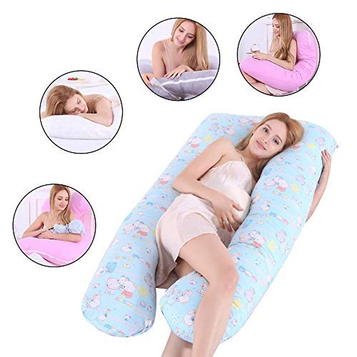 Maternity Pillowcase U-Shape, Pregnancy Body Pillowcase U Shaped, Maternity Pillow Replacement Cover with Zipper, Pregnant Woman Pillowcase U-Shaped, Fits Standard U Shaped Pillow, Pink Color