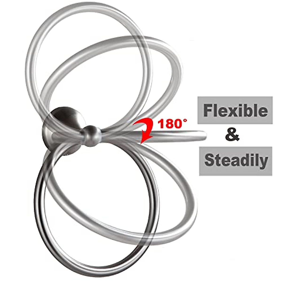 Orlif Bathroom Towel Ring，Metal Heavy Duty Metal Hand Towel Holder Round Bath Towel Holder Hangers with Wall Mount Hardware（2 Pack，Drill Needed） (Brushed Nickel)