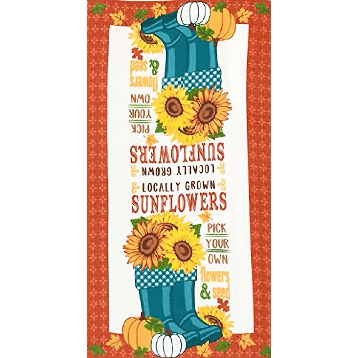 Autumn Sunflowers and Pumpkins Kitchen Towels and Pot Holder Set: Locally Grown Pick Your Own Flowers and Seeds with Cute Garden Boots (Be Thankful)