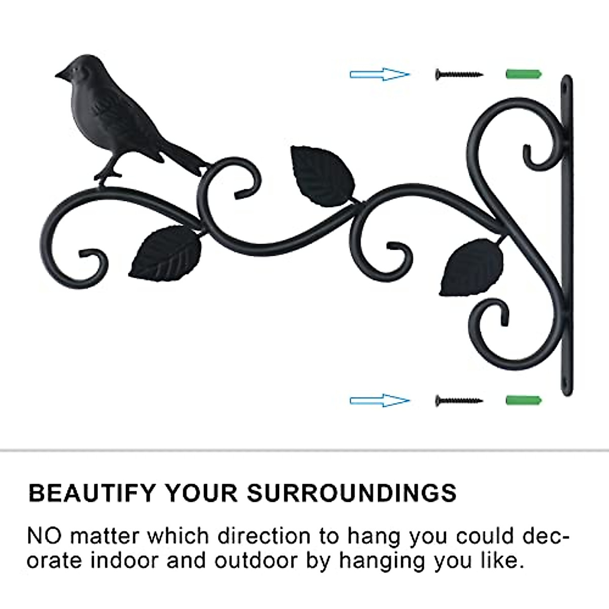 JIALAI HOME 2 Pack Hanging Plants Bracket 12" Bird Planter Outdoor Hooks Hangers for Flower Baskets Pot Bird Feeder Wind Chimes Lanterns Patio Garden Outdoor Indoor Metal Black
