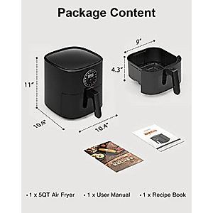 CROWNFUL 5 Quart Air Fryer with Viewing Window, Oilless Cooker, LCD Digital Touch Screen, 7 Cooking Presets and 53 Recipes, Nonstick Basket, Easy to Clean, 1500W ETL Listed (Black)