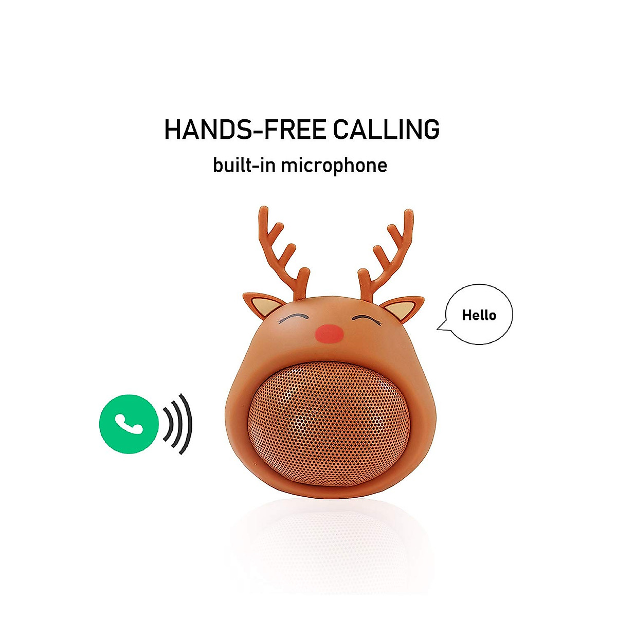THEA Mini Portable Cute Wireless Bluetooth Reindeer Speaker with Silicone Antlers, Built in Microphone, 33 ft Connection Range,6 Hr Battery Life Travel Size, Dual Connection Feature (Brown)