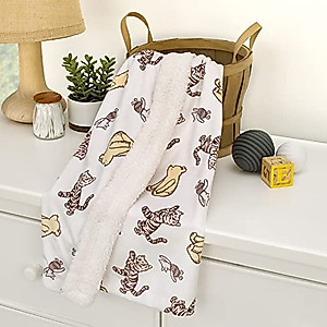 Disney Classic Pooh Hunny Fun with Piglet and Tigger White and Taupe Super Soft Baby Blanket