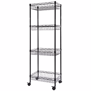 REGILLER 4-Tier Metal Wire Storage Shelving Rack with Baskets, Adjustable Corner Shelf Organizer for Laundry Bathroom Kitchen Pantry Closet Garage Tool Storage(Black)