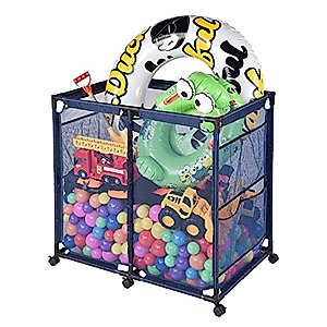 Yescom 36"x24"x35" Mesh Pool Storage Bin Netting Organizer Rolling Storage Cart Metal Frame Float Goggles Container Backyard Garage