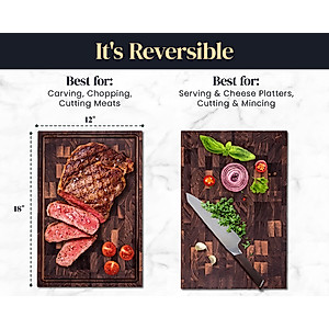 Mevell Walnut Wood Cutting Board for Kitchen, Reversible Wooden Chopping Board With Juice Grooves, Made in Canada (Walnut, 18x12x1.5)