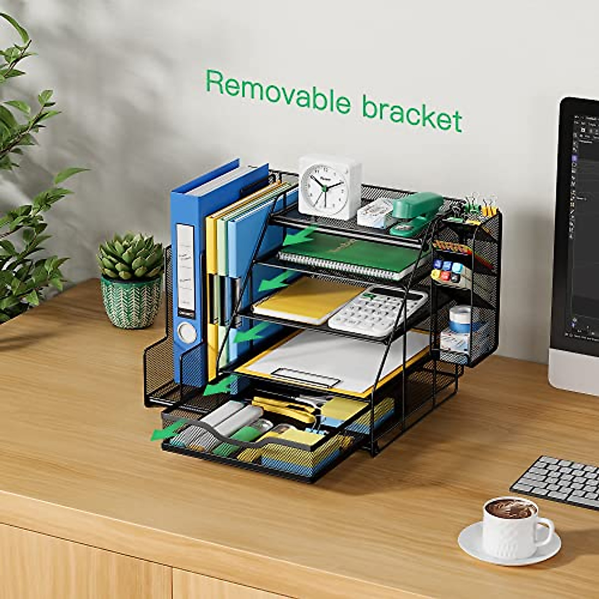 VIVSOL Black 5-Tier Desk Organizer with Pen Holder, Mesh File Folder Holders, Sliding Drawers for Office, School, Home