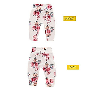 3Pcs Infant Toddler Baby Girl Clothes Long Sleeve Hoodie with Pocket Tops Floral Pants Outfits Set with Headband White