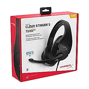 HyperX Cloud Stinger S – Gaming Headset, for PC, Virtual 7.1 Surround Sound, Lightweight, Memory Foam, Soft Leatherette, Durable Steel Sliders, Swivel-to-Mute Noise-Cancelling Microphone, Black
