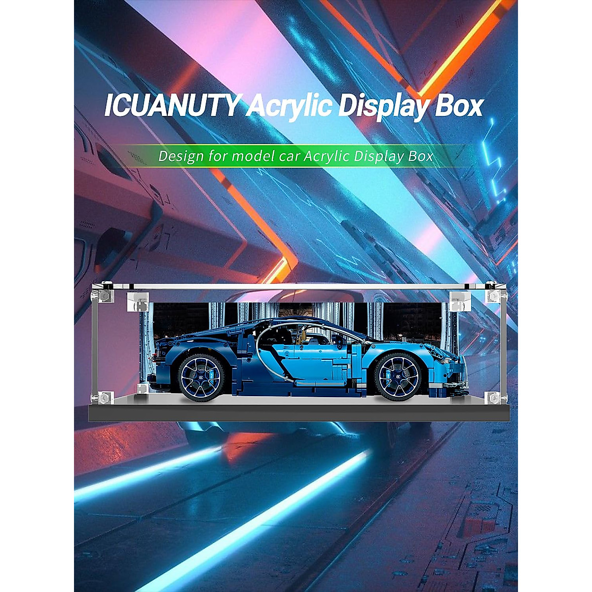 ICUANUTY Acrylic Display Case for Lego Technic Bugatti Chiron 42083 Race Car, Dust-Proof Display Box for Lego 42083, Size: 25.29x11.81x7.87in(NOT Included The Model)