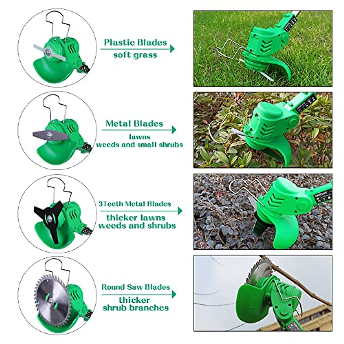 Cordless Brush Cutter Weed Eater with 9Blades,Electric Weed Wacker Battery Brush Cutter Battery Powered with 2Pcs 36TV4Ah Battery,Battery Stringless Weed Wacker for Lawn,Yard,Garden,Lightweight