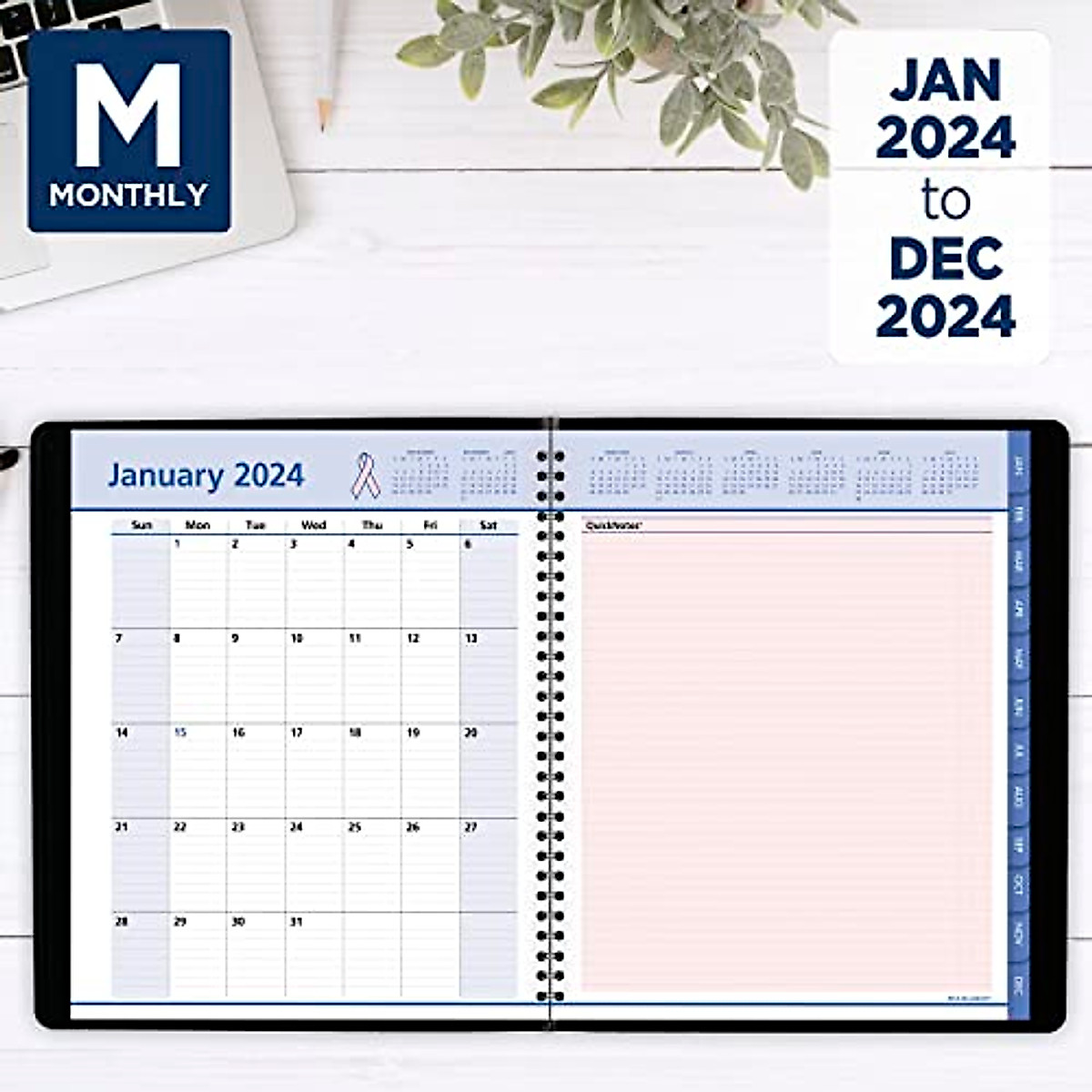AT-A-GLANCE 2024 Weekly & Monthly Appointment Book Planner, 8" x 10", Large, QuickNotes, City of Hope, Black (76PN010524)