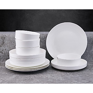 Mikasa Macie Bone China Lightweight Chip Resistant 12 Piece Dinnerware Set, Service for 4, White