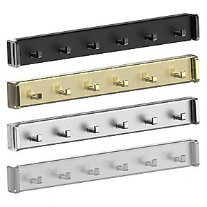 Kitchen Inventions 6-Hook Designer Wardrobe Reversible 13.75" Length Closet Belt Rack with 12" Retractable Pullout Extension and Installation Hardware (Matte Brass)