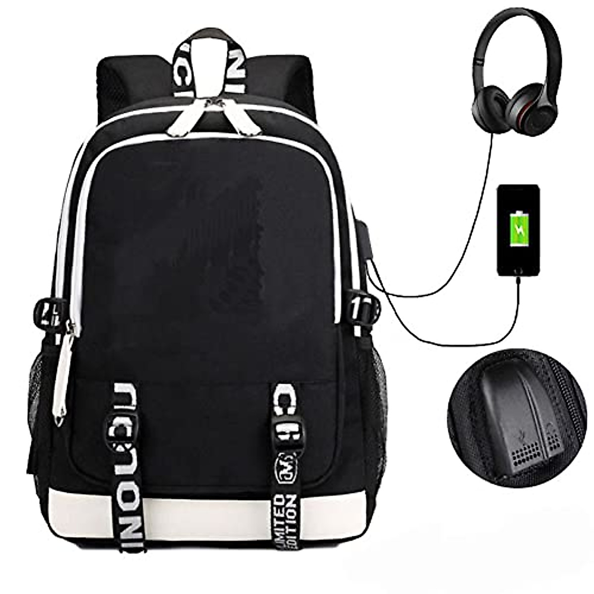 FDGDFG Cosplay Fans Harajuku Hip Hop Backpack Planet Duck Laptop With USB Charging Port Backpack Student (Black4)