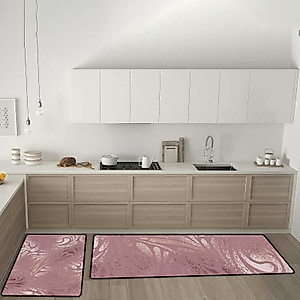 ZKLZI Kitchen Rugs Kitchen Mats for Floor 2 Pieces Rose Gold Pink Kitchen Mat Set Non Slip Soft Absorbent Coral Velvet Washable Kitchen Rug Set 17.7×29.1Inch + 17.7×58.2Inch
