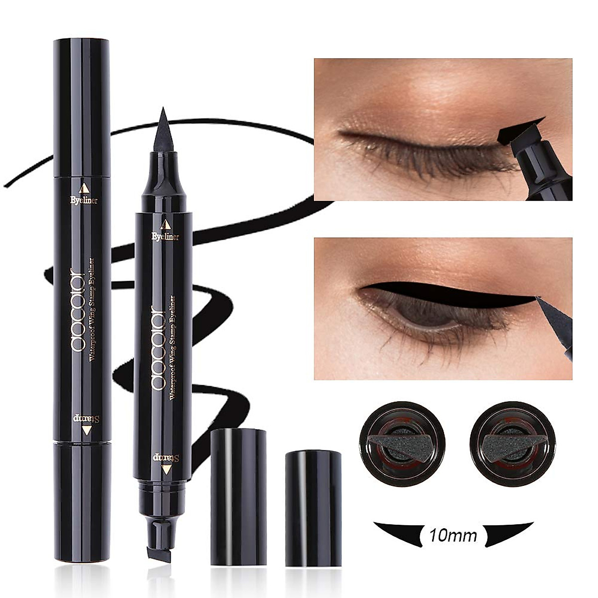 docolor Eyeliner Stamp Double-sided Liquid Winged Eye Liner Pen Waterproof Smudgeproof Long Lasting Wing Original Eyeliner Pen(1PC,Black)