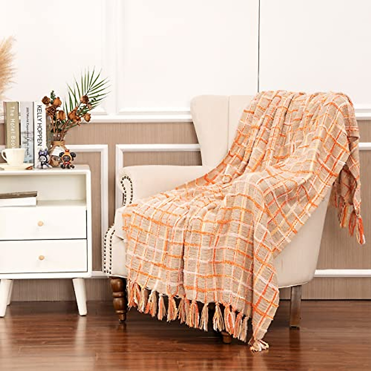 G LAKE New Buffalo Plaid Throw Blanket Ultra Soft Orange Fall Blankets with Fringe Tassels Reversible Bed for Halloween Christmas Farmhouse Couch Sofa Home Decor 50inch x 60inch ( Plaid)