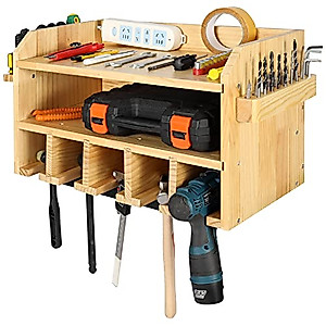 Stonehomy Power Tool Organizer Wood, Cordless Tool Organizer Drill Storage Rack Wall Mount, Drill Charging Station Power Tool Holder for Garage, Workshop, Home