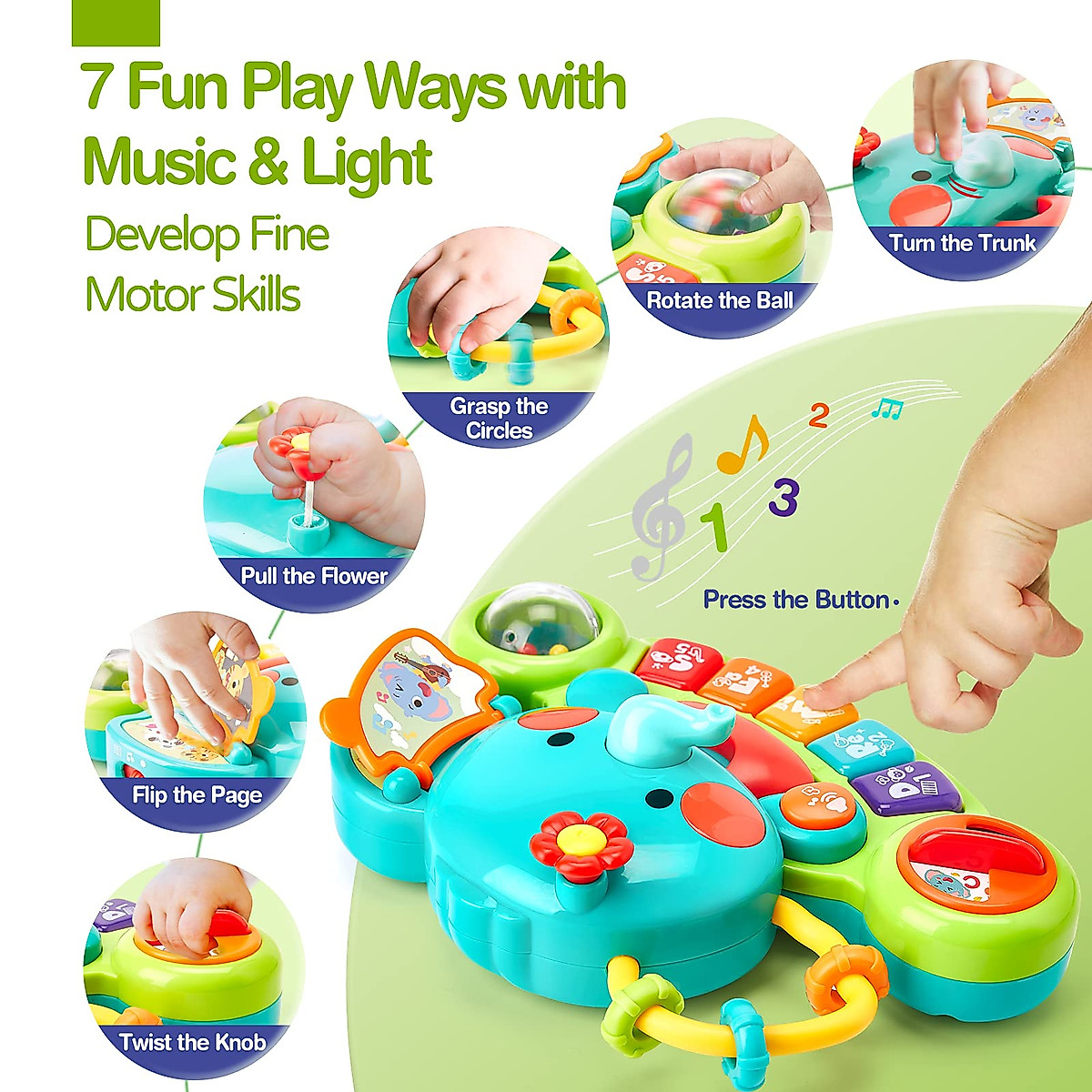 Baby Toys 6 to 12 Months Infant Piano Toys 6 9 12 18-Month-Old Baby Elephant Toys Musical Light Baby Early Learning Educational Toys Toy Gift Toy for 1-Year-Old Boys Girls Christmas Stocking Stuffers