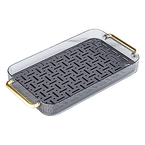 MagiDeal Rectangular Drainage Serving Trays Storage Platter Water Cup Fruit Drain Trays with Handles Drinks Serving Tray for Dining Table Party Home, Blue