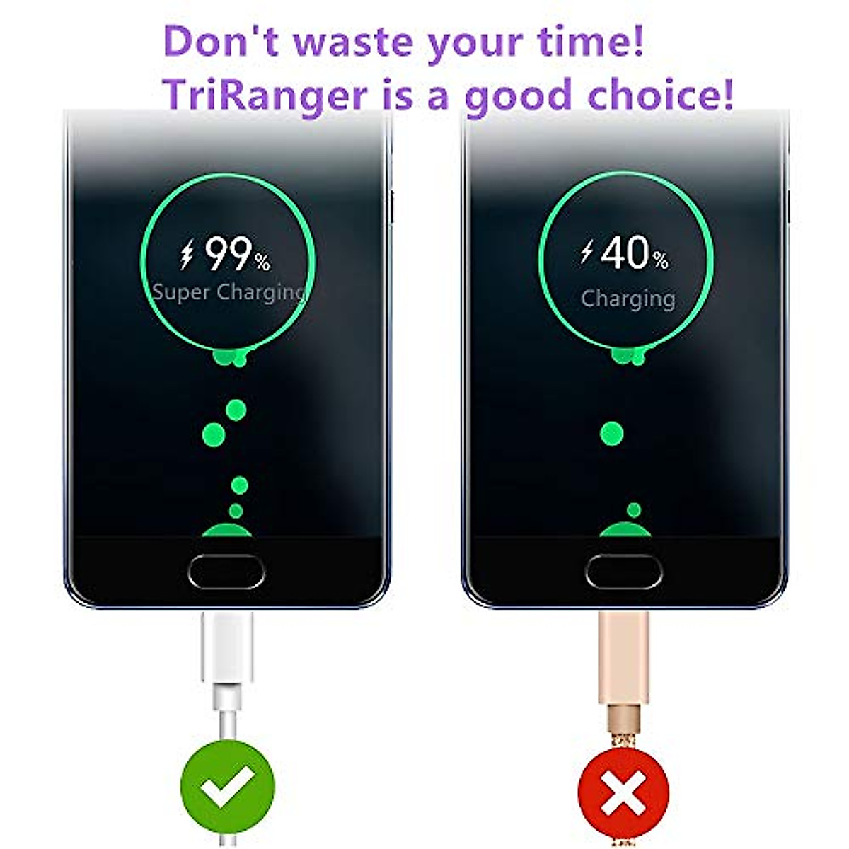 TriRanger Type C Cable QC3 USB Fast Charger Supercharge Compatible With Huawei Mate30 Mate20 10 9 MateRs, P30 Pro P20 P10 Plus, Honor Magic, Samsung Galaxy S9 S8 Plus Note 8, Google Pixel 2 XL, Moto Z