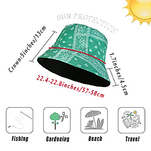 MEANBEAUTY Bucket Hat Cotton Style Unisex Fisherman Sun Hats for Men and Women Cashew Flower Outdoor Cap Beach Hat(Green)