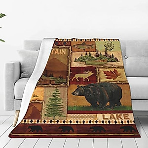 Blanket Retro Bear Moose Deer Throw Blankets,Ultra Soft Fleece Blanket Cozy Bed Blankets,Sherpa Rustic Cabin Throw Blanket,Home Decor Blankets Gifts for Men Women Kids Christmas Birthday(40x50 in)