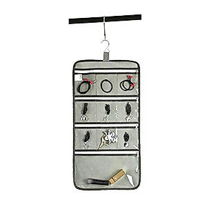 ANIZER Hanging Jewelry Organizer with 10 Zippered Clear Pockets for Travel Suitcase and Home Closet Jewelry Storage Bag (GREY)