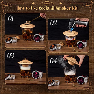 Cocktail Smoker Kit with Torch, Old Fashioned Smoker Kit for Bourbon Whiskey Drink, with 4 Flavor Wood Chips, Vodka/Gin/Tequila/Rum Liquor Gifts for Whiskey Lovers, Father(No Butane)