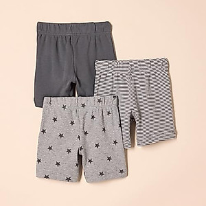 Amazon Essentials Unisex Babies' Cotton Pull-On Shorts, Pack of 3, Black/Grey Heather Stars/White Stripe, 24 Months