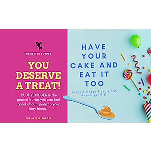 BUDDY BUDDER Bark Bistro Company Birthday Bash, 100% Natural Dog Peanut Butter, Healthy Peanut Butter Dog Treats, Dog Birthday, Dog Pill Pocket, Made in USA (17oz Jars)