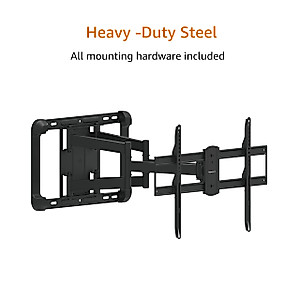 Amazon Basics Heavy Duty Extension Dual Arm, Full Motion Articulating TV Mount for 37" to 80" TVs up to 132 lbs, Fits LED LCD OLED Flat Curved Screens, Black