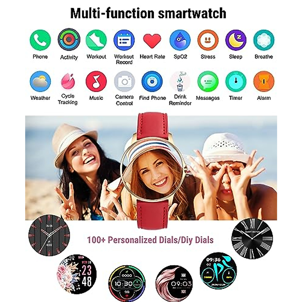 Holiday Smart Watch for Women (Answer/Make Calls), 1.3” HD Full Touch Screen Heart Rate/Sleep Monitor/Pedometer, 100 Sports 3ATM Waterproof Fitness Watch for Android iOS Phone