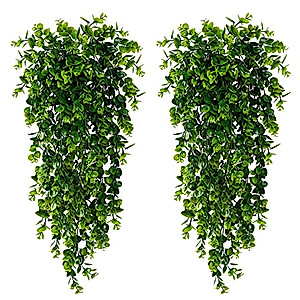 Sggvecsy 4 Pack Artificial Hanging Plants Fake Hanging Plant Faux Hanging Eucalyptus Plants UV Resistant Plastic Plants for Indoor Outdoor Room Wall Wedding Patio Porch Decor