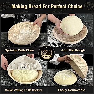 Walfos Banneton Proofing Basket Set（9 pcs）-100% Natural Rattan Sourdough Bread Basket,10" Round & 9" Orval Proofing Basket,Includes Professional Baking Tools,Great for Home and Professional Bakers
